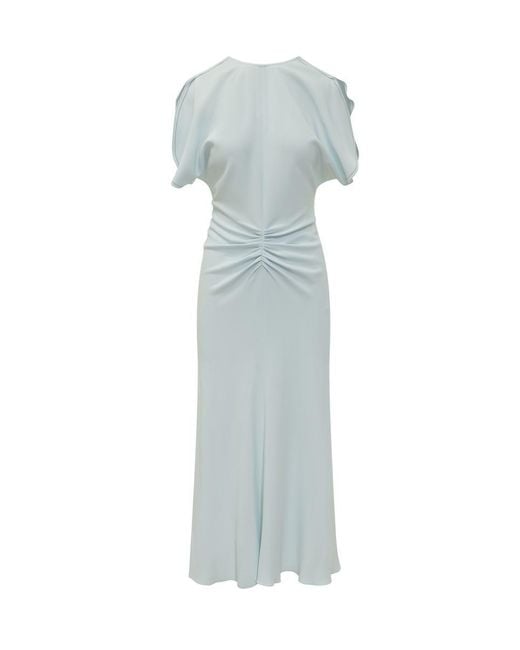 Victoria Beckham Gathered Midi Dress in White | Lyst UK