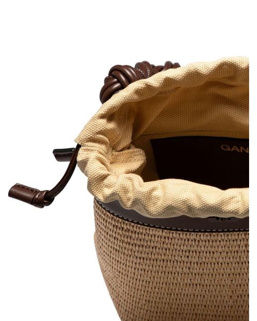 Ganni "Bou Raffia" Bucket Bag in Natural | Lyst