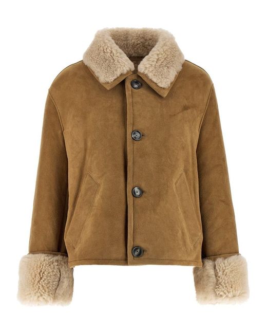 Ami Paris Shearling Jacket in Brown | Lyst UK