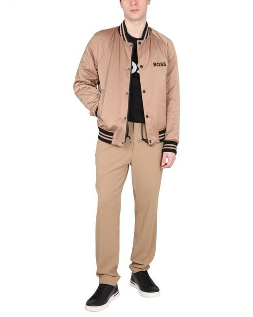 BOSS Bomber Jacket With Logo in Natural for Men | Lyst UK