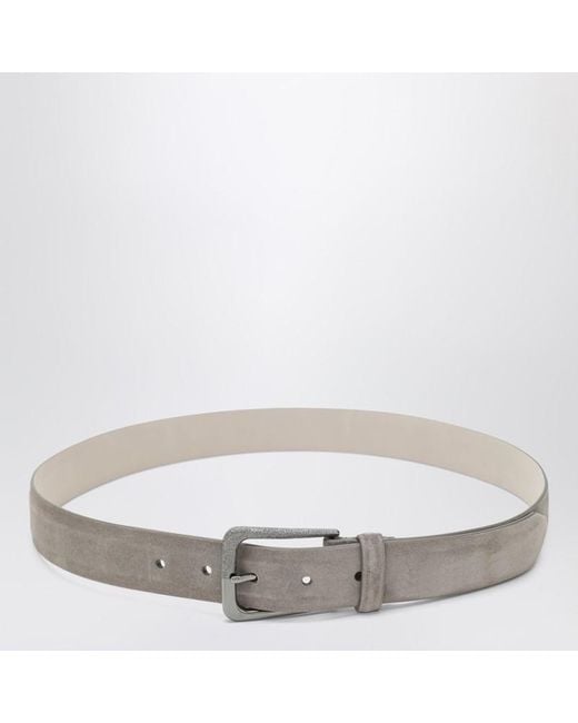 Brunello Cucinelli Greige Suede Belt in Metallic | Lyst UK