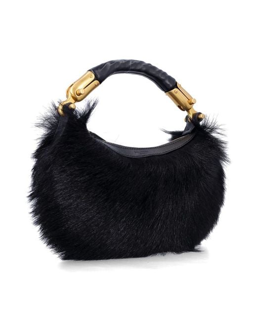Balmain Genuine Fur Handbag With Leather Handle in Blue | Lyst UK