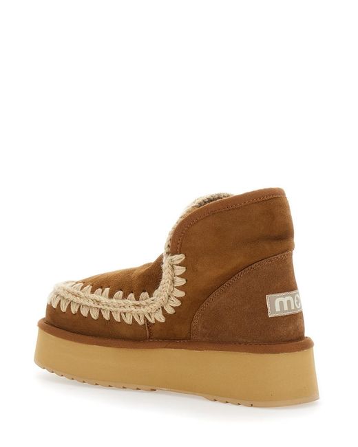 Mou 'mini Eskimo' Beige Ankle Boots With Logo Patch On The Rear In ...