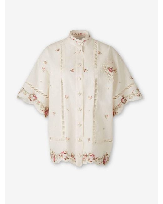 Zimmermann Patience Linen Blouse in White | Lyst