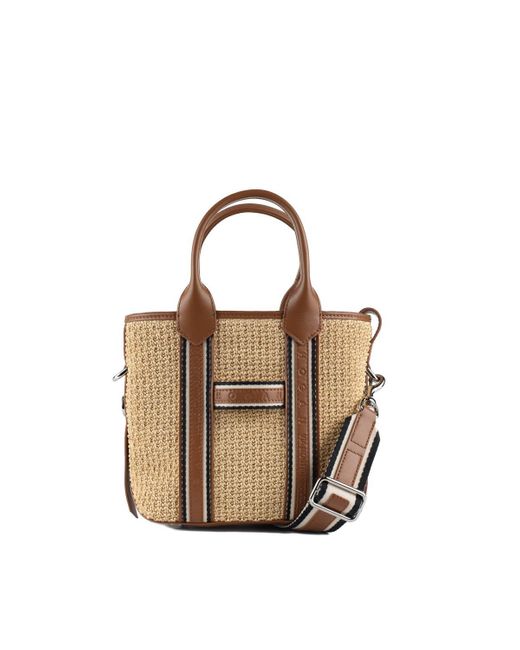 Hogan Small Raffia Script Shopping Bag With Leather Details in Brown | Lyst