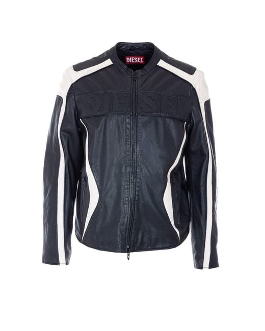 DIESEL Logo L-Adam Leather Jacket in Blue for Men | Lyst UK