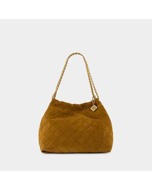Tory Burch Quilted Lambskin Drawstring Shoulder Bag in Brown | Lyst