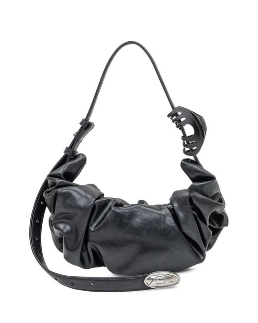 DIESEL Draped Shoulder Bag With Metallic Logo in Black | Lyst