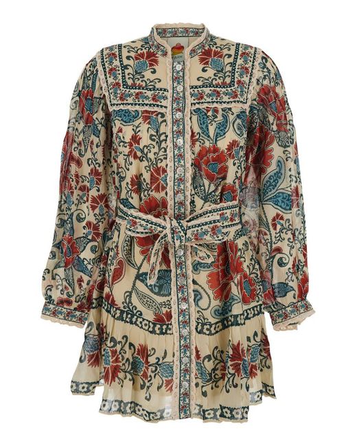 FARM Rio Francesca Sand Long Sleeve Mini Dress in Grey | Lyst UK