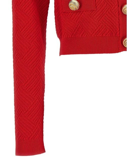 Balmain Viscose-Blend Chiocciola Button Cardigan in Red | Lyst