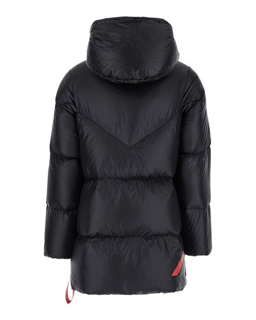 AFTER LABEL 'vienna' Black Hooded Down Jacket In Quilted Tech Fabric ...