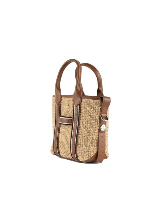 Hogan Small Raffia Script Shopping Bag With Leather Details in Brown | Lyst
