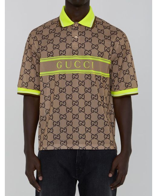 Gucci Polo Shirt With Gg Print in Gray for Men | Lyst
