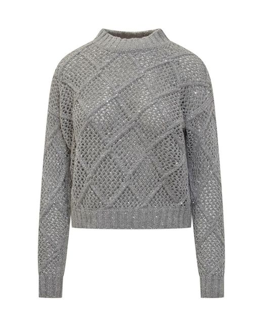 Max Mara Rhombus Knit With Laminated Yarn in Grey | Lyst UK