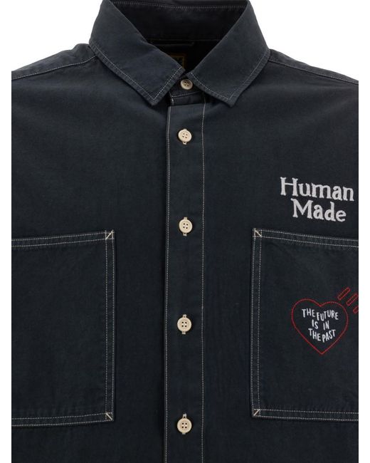 Human Made Embroidered Relaxed-Fit Cotton Shirt in Blue for Men | Lyst