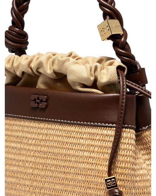 Ganni "Bou Raffia" Bucket Bag in Natural | Lyst
