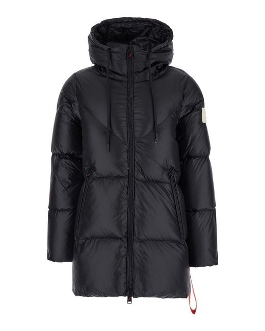 AFTER LABEL 'vienna' Black Hooded Down Jacket In Quilted Tech Fabric ...