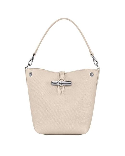 Longchamp Mini Le Roseau Leather Bucket Bag in White | Lyst UK