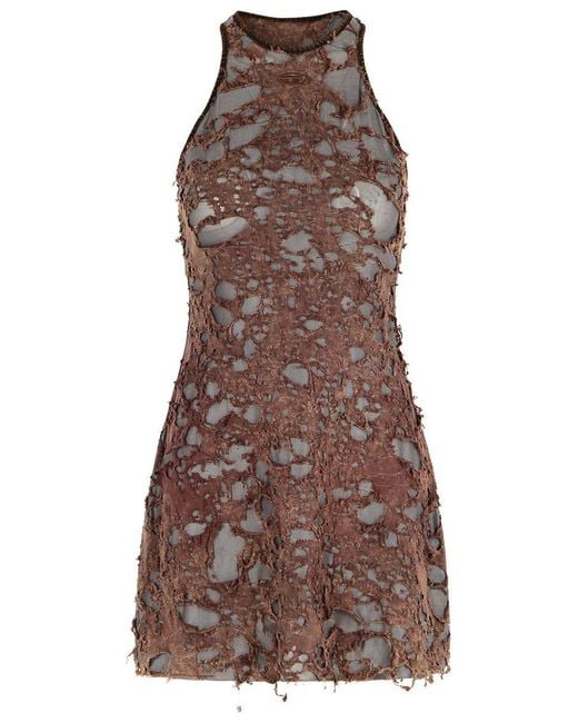 DIESEL Cotton Blend Dress in Brown | Lyst UK
