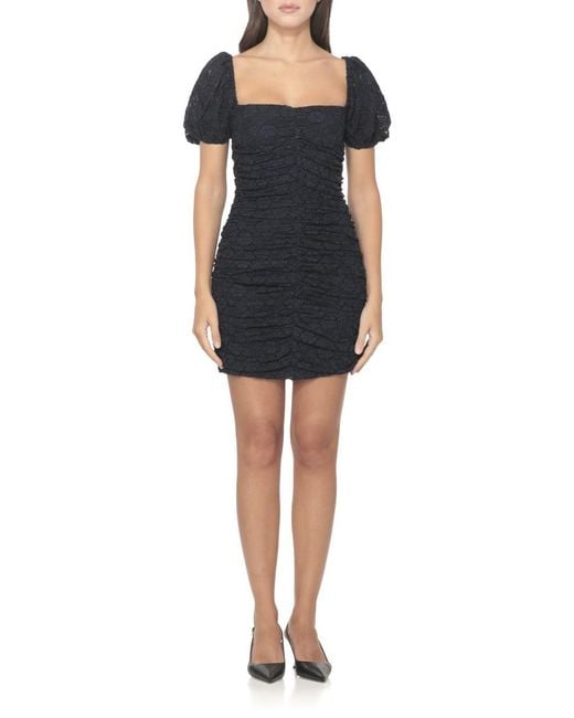 ROTATE BIRGER CHRISTENSEN Micro Lace Dress With Balloon Sleeves in Blue ...