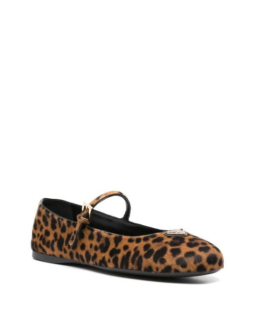 Prada Leopard-Print Ballerina Shoes in White | Lyst