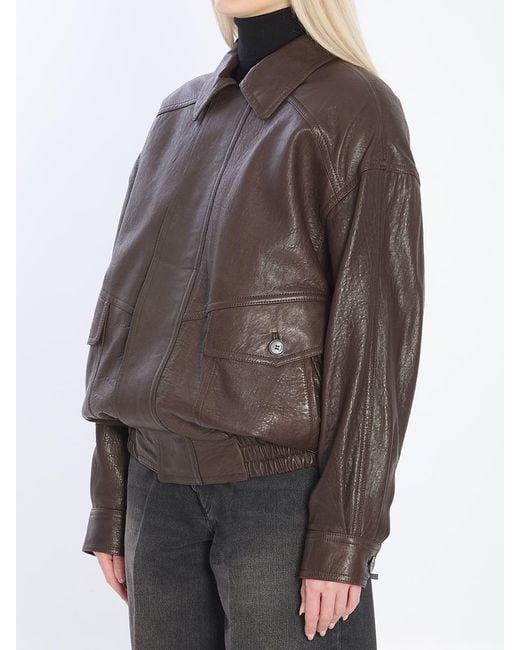 Saint Laurent Balloon Lambskin Leather Bomber Jacket in Brown | Lyst UK