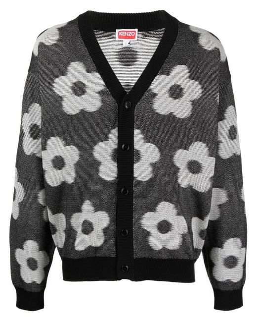 KENZO Boke Flower-Motif Cotton Cardigan in Gray for Men | Lyst