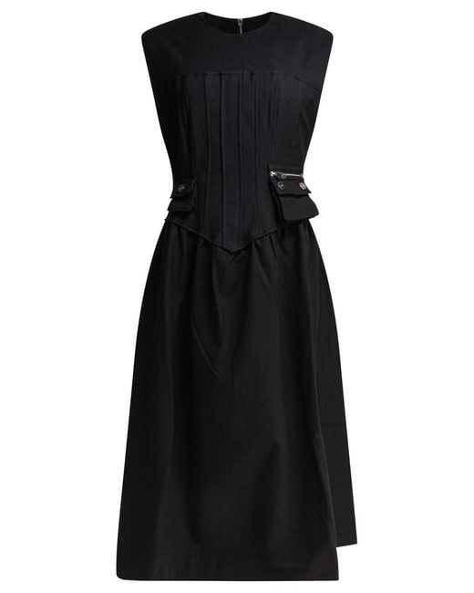 Ganni Heavy Cotton Tailoring Corset Midi Dress in Black | Lyst UK
