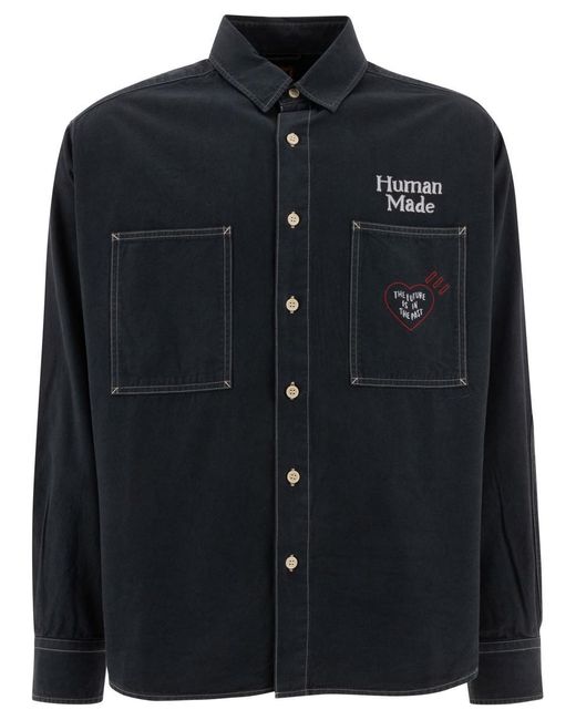 Human Made Embroidered Relaxed-Fit Cotton Shirt in Blue for Men | Lyst