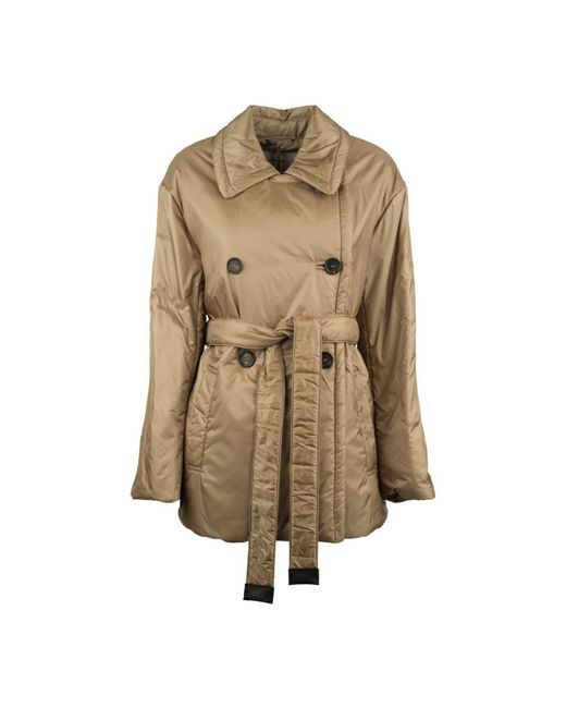 Max Mara Glossy Padded Double-Breasted Trench Coat in Natural | Lyst