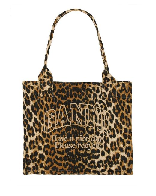 Ganni Shopping Leopard Embroidery Logo in Brown | Lyst