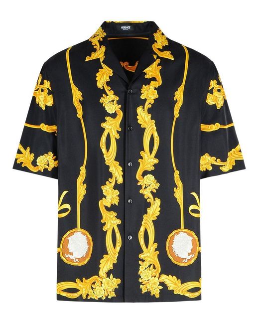 Versace Shirt With Cuban Collar And All-Over Graphic Print in Black for ...