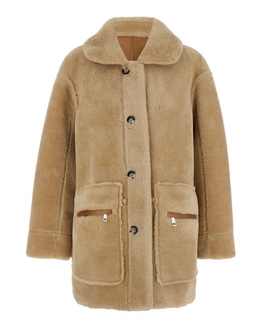 Urbancode Single-Breasted Shearling Jacket With Classic Wide Collar in ...