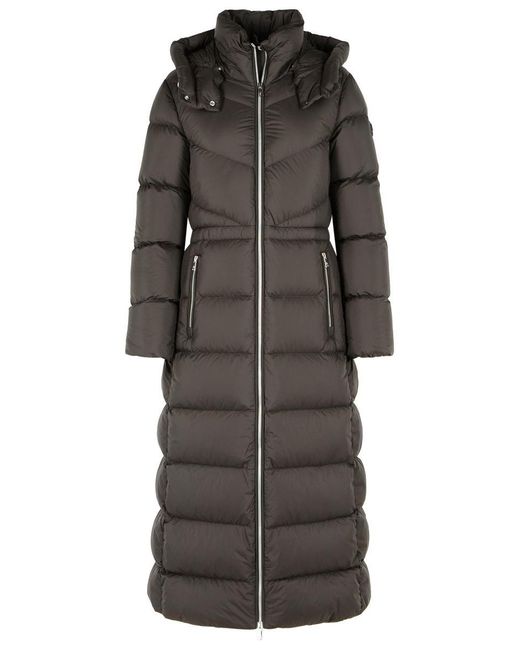 Moose Knuckles 'Belle' Long Nylon Down Jacket in Gray | Lyst