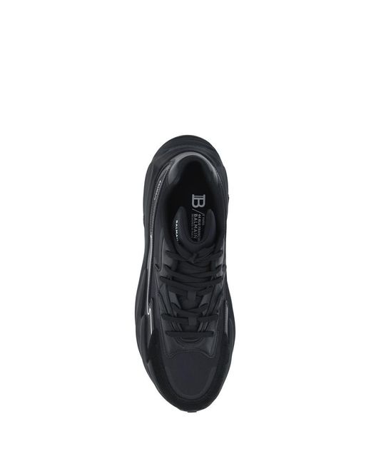 Balmain Faux Leather Lace-Up Paneled Sneakers in Blue | Lyst