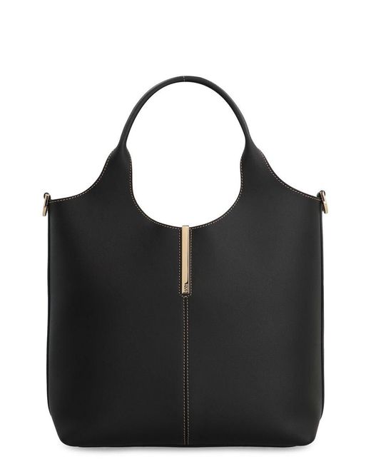 Tod's Small Smooth Leather Tote Bag in Black | Lyst