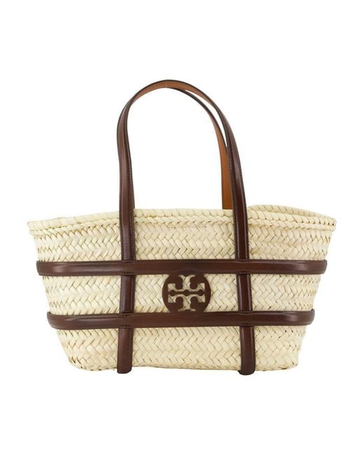 Tory Burch Ella Straw Small Shopper Bag in Metallic | Lyst