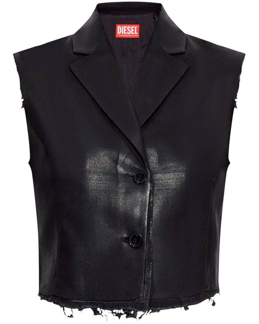 DIESEL Distressed Cropped Button-Up Vest in Blue | Lyst