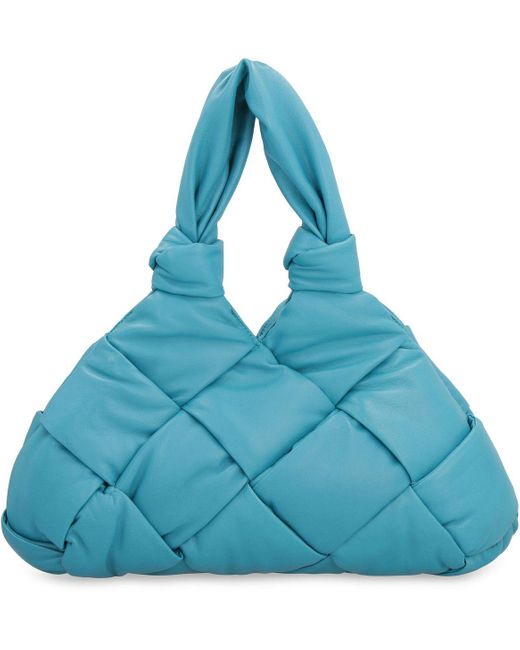 Bottega Veneta Padded Lock Leather Shoulder Bag in Blue | Lyst
