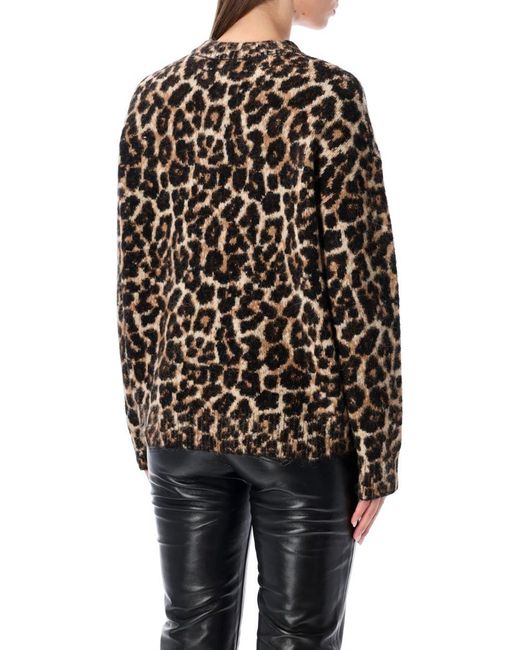 Anine Bing Leopard Print Crewneck Wool Blend Sweater in Black | Lyst UK