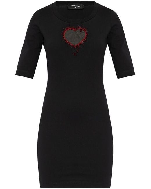 DSquared² Logo-Embellished Cotton Mini Dress in Black | Lyst UK