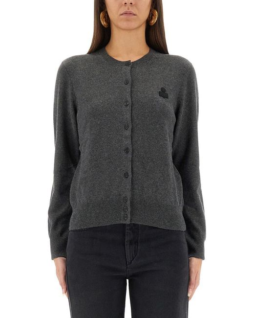 Isabel Marant "Mona" Cardigan With Logo in Grey | Lyst UK