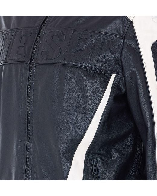 DIESEL Logo L-Adam Leather Jacket in Blue for Men | Lyst UK