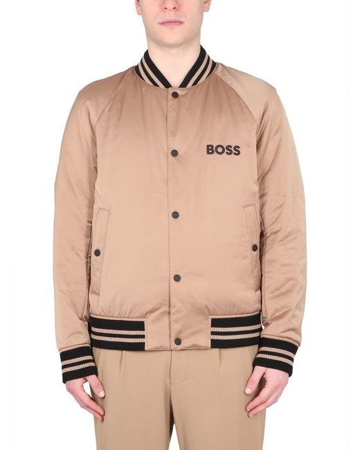 BOSS Bomber Jacket With Logo in Natural for Men | Lyst UK