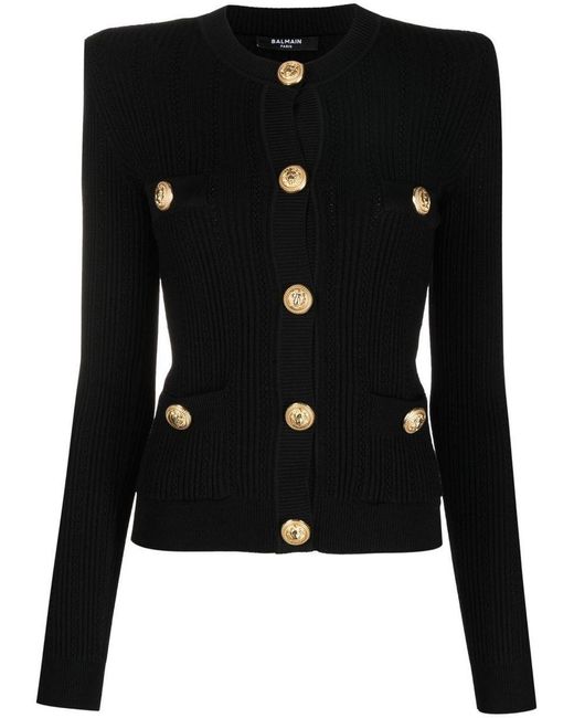 Balmain Cardigan In Maglia Con Bottoni Dorati in Black | Lyst Balmain Cardigan In Maglia Con Bottoni Dorati in Black | Lyst