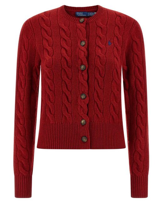 Polo Ralph Lauren Braided Cardigan in Red | Lyst UK
