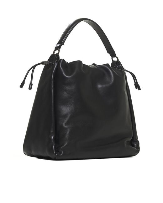 Brunello Cucinelli Leather Monile Drawstring Bucket Bag in Black | Lyst