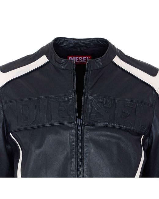 DIESEL Logo L-Adam Leather Jacket in Blue for Men | Lyst UK