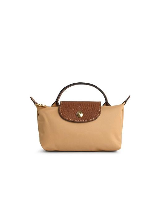 Longchamp Clutch Bag With 'Le Pliage Original' Handle in Brown | Lyst