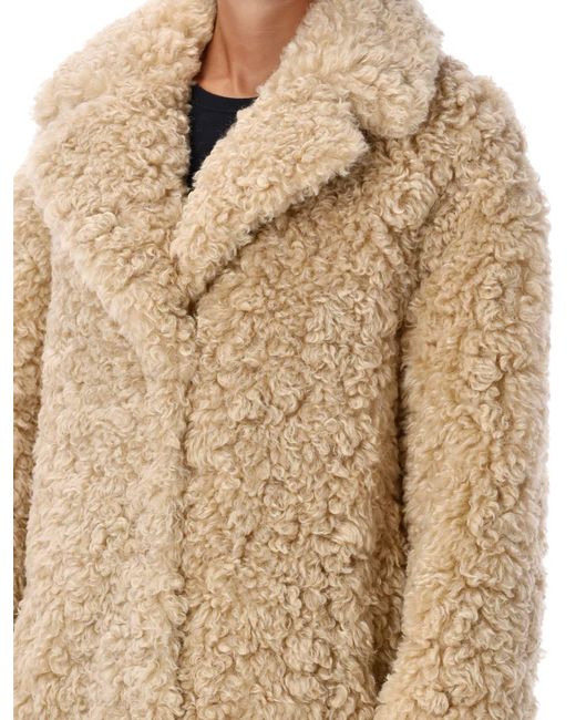Stand Studio Oversized Eco Shearling Lapel Coat in Natural | Lyst